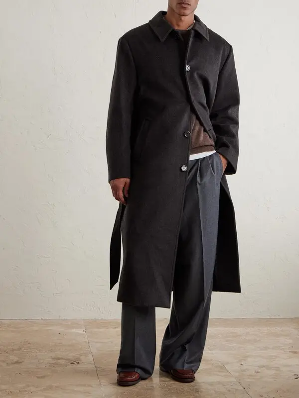 AMOMENTO Belted Wool-blend Coat - Brown