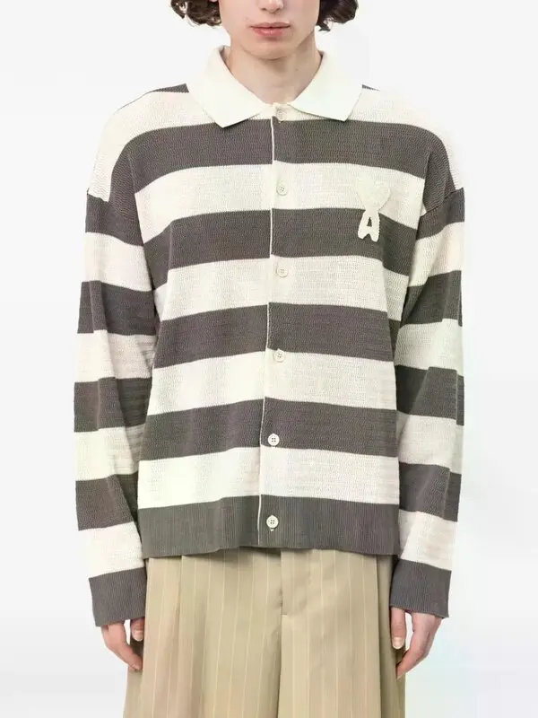 AMI Paris De Coeur Striped Cardigan