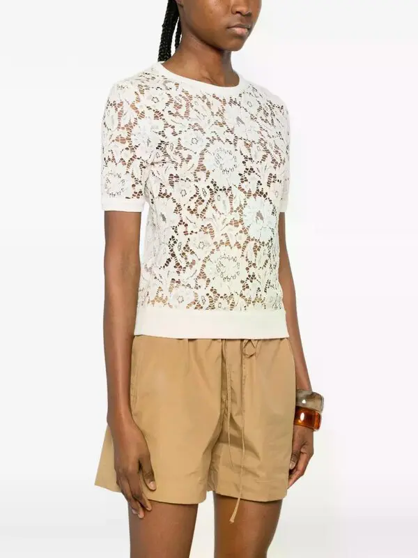 Valentino Garavani Cotton And Lace Top - Neutrals
