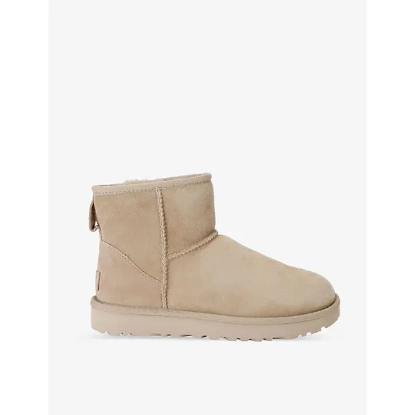 UGG Classic Mini Ii Logo-patch Suede And Shearling Ankle Boots - Beige
