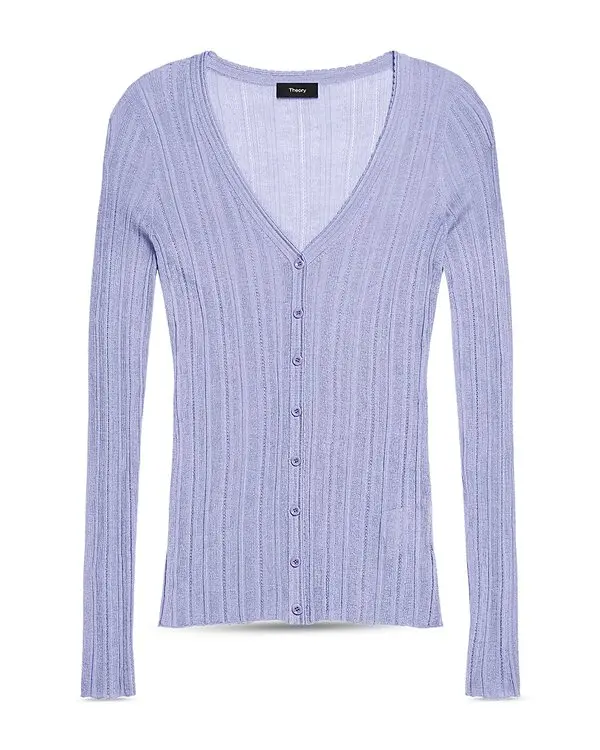 Theory Novel Rib V Neck Cardigan - Lavender Glow