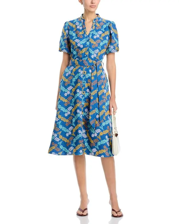 T Tahari Split Neck Button Down Fit And Flare Dress