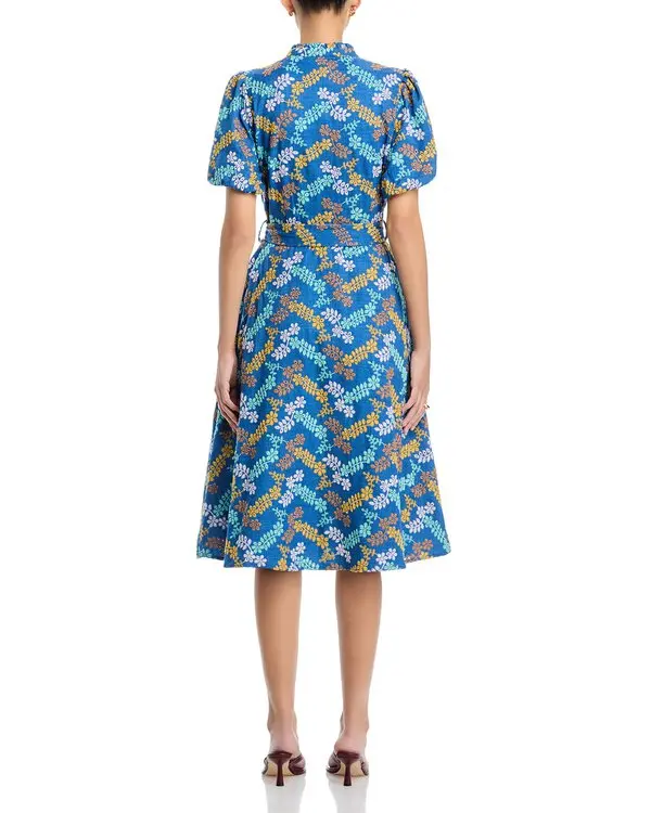 T Tahari Split Neck Button Down Fit And Flare Dress