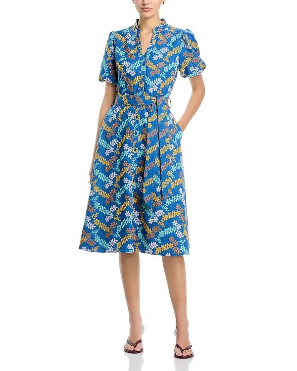 T Tahari Split Neck Fit & Flare Dress