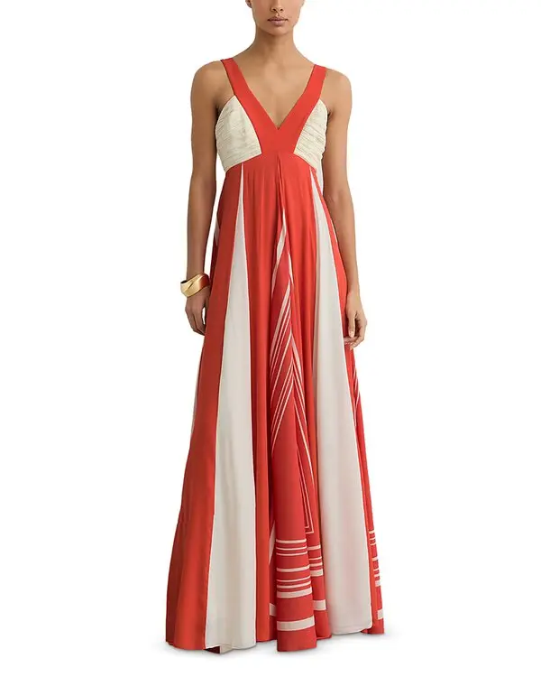 REISS Tallie Maxi Dress - Orange/ivory