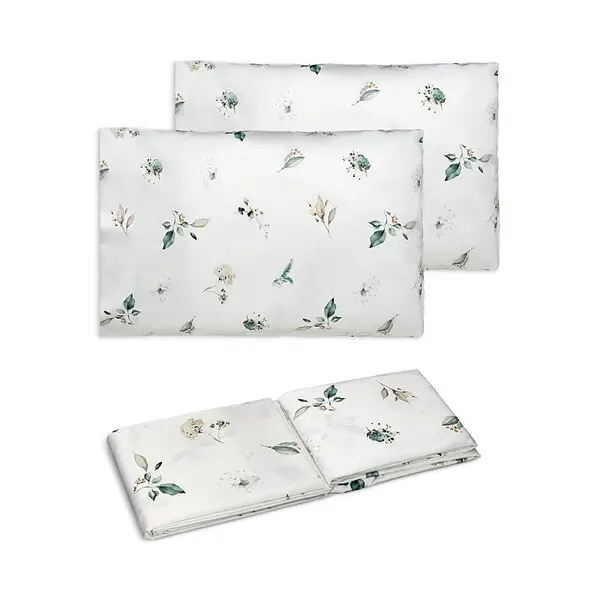DEA LUXURY LINENS Verdiana Petite Floral Print Sheet Set, California King - Aqua Floral