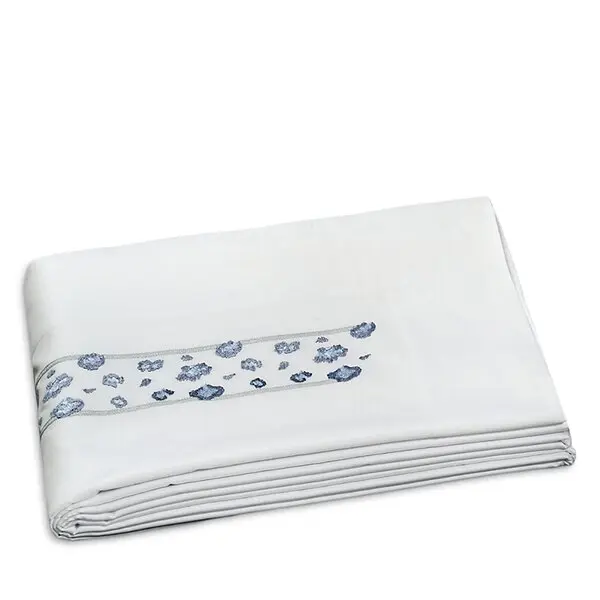 DEA LUXURY LINENS Timothy Corrigan For Dea Animale Embroidered Flat Sheet, King - Blue