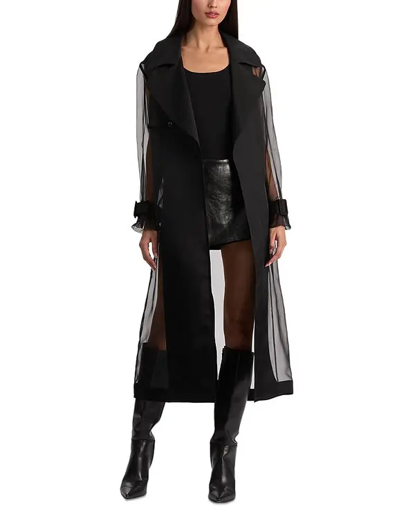 Alice + Olivia Silvia Mixed Media Trench Coat - Black