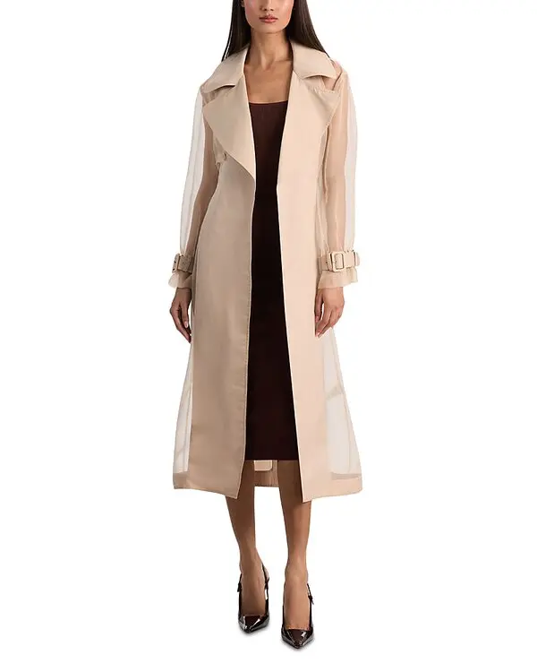 Alice + Olivia Silvia Sheer Mixed Media Trench Coat - Latte
