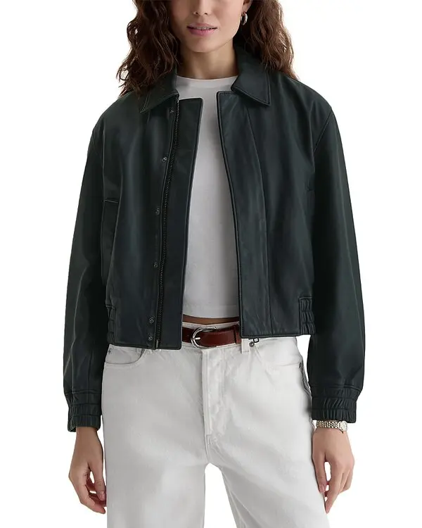 Ag Lincoln Leather Bomber Jacket - Dark Green
