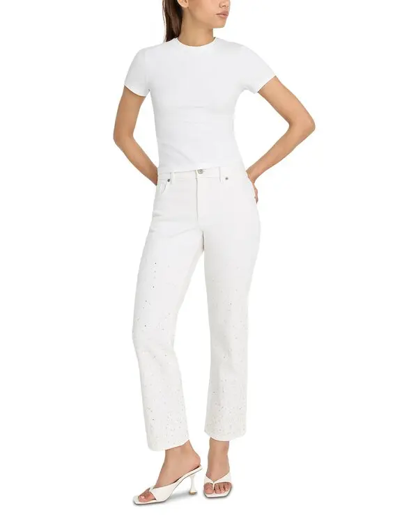 Good American Good Icon High Rise Straight Ankle Embellished Jeans - White
