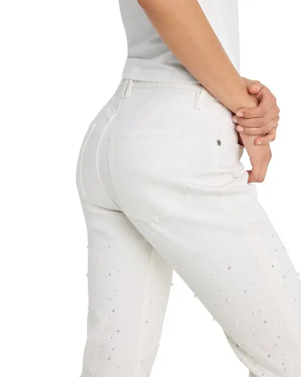 Good American Good Icon High Rise Straight Ankle Embellished Jeans - White