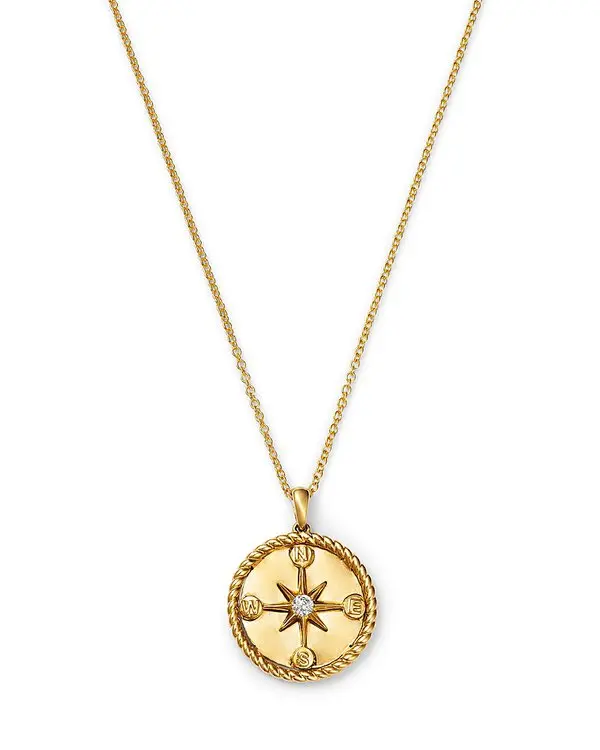 Bloomingdale'S Diamond Compass Pendant Necklace In 14k Yellow 0.06 Tcw - Gold