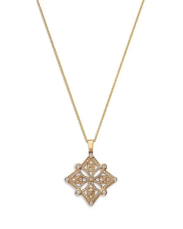 Bloomingdale'S Diamond Filigree Geometric Pendant Necklace In 14k Yellow 0.50 Tcw - Gold
