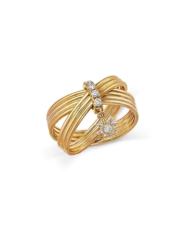 Bloomingdale'S Diamond Ridge Texture Crossover Ring With Sunburst Charm In 14k Yellow 0.24 Tcw - Gold