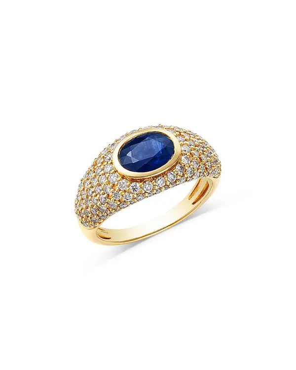 Bloomingdale'S Sapphire & Diamond Oval Pave Ring In 14k Yellow - Gold