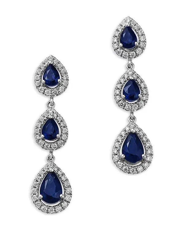 Bloomingdale'S Blue Sapphire & Diamond Pear Halo Drop Earrings In 14k - White Gold