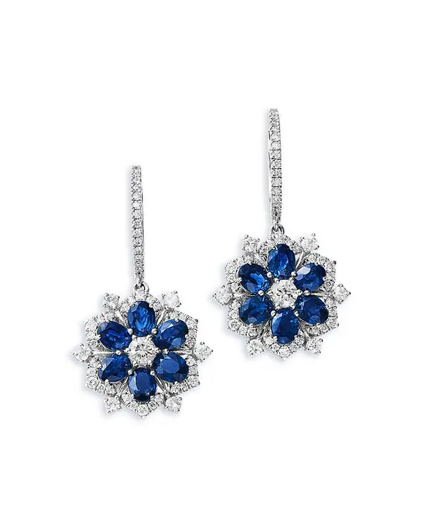 Bloomingdale'S Blue Sapphire & Diamond Flower Dangle Huggie Earrings In 14k - White Gold