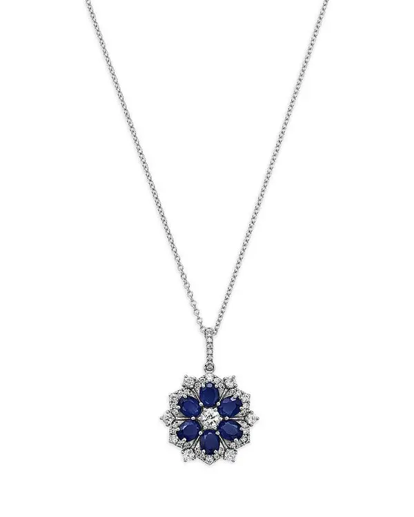 Bloomingdale'S Sapphire & Diamond Flower Pendant Necklace In 14k 18 - White Gold