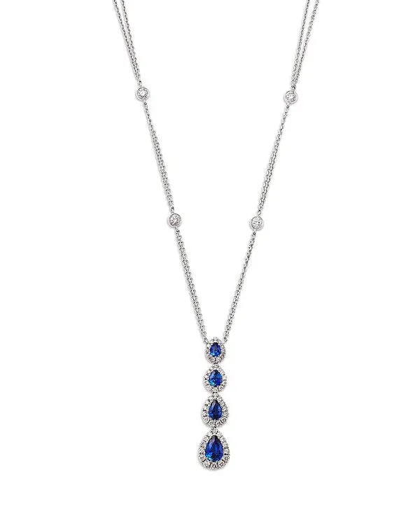 Bloomingdale'S Sapphire & Diamond Pear Halo Linear Pendant Necklace In 14k 16-18 - White Gold