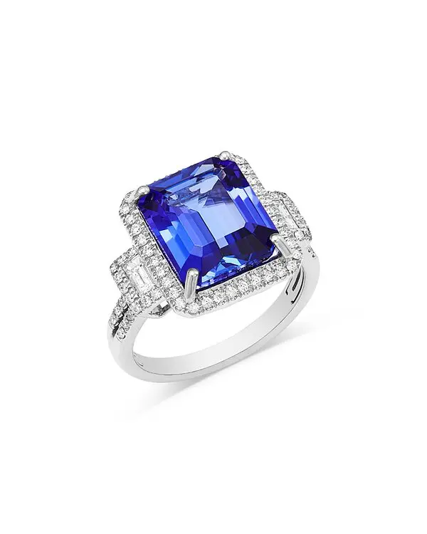 Bloomingdale'S Tanzanite & Diamond Square Halo Ring In 14k White Gold - White/blue