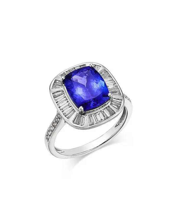 Bloomingdale'S Tanzanite & Diamond Baguette & Round Halo Ring In 14k - White Gold