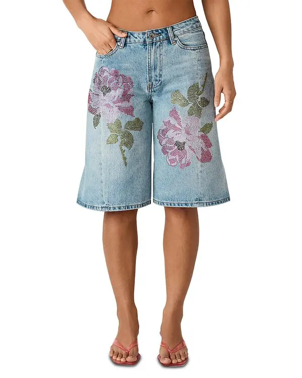 Steve Madden Kesha High Rise Bermuda Jean Shorts - Seabreeze