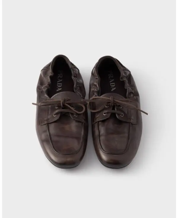 Prada Shuffle Antiqued Leather Laced Shoes - Brown