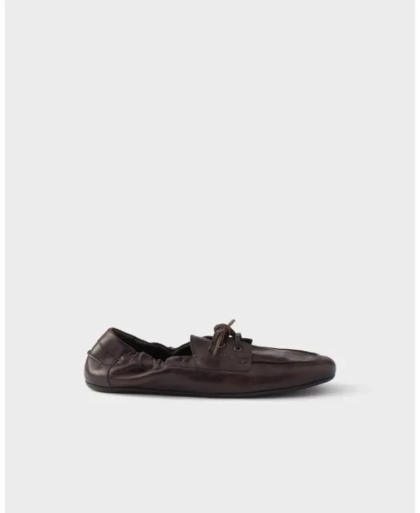 Prada Shuffle Antiqued Leather Laced Shoes - Brown