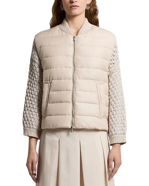 Peserico Bomber Collar Puffer Vest - Beige Birch