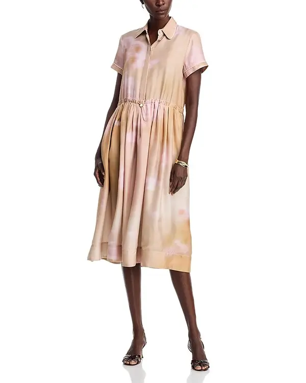 Fabiana Filippi Silk Short Sleeve Polo Dress - Beige Overflow
