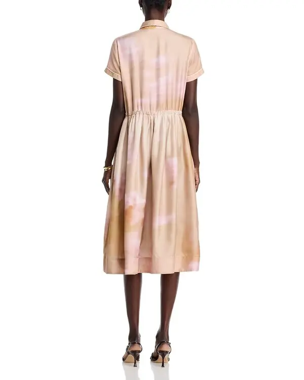 Fabiana Filippi Silk Short Sleeve Shirt Dress - Beige Overflow