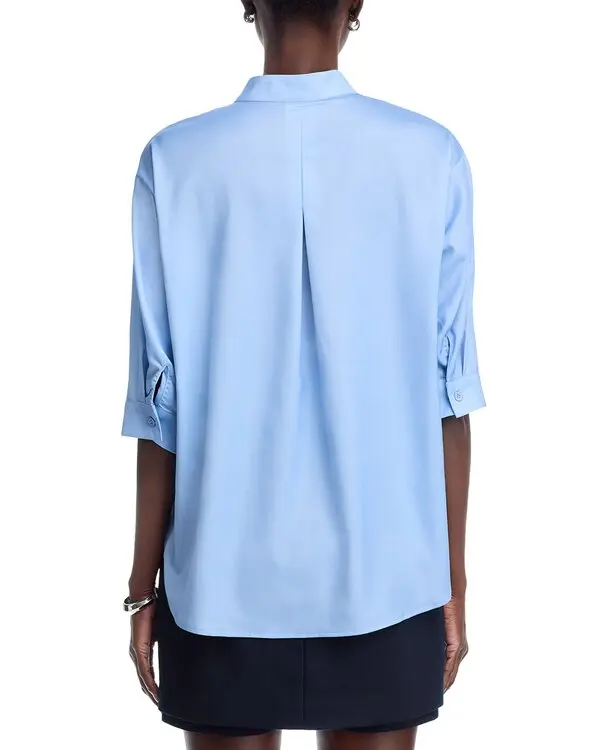 NANCY YANG Band Collar Elbow Sleeve Shirt - Blue