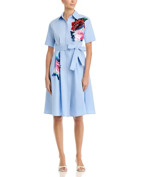 NANCY YANG Floral Embroidered Shirt Dress - Blue