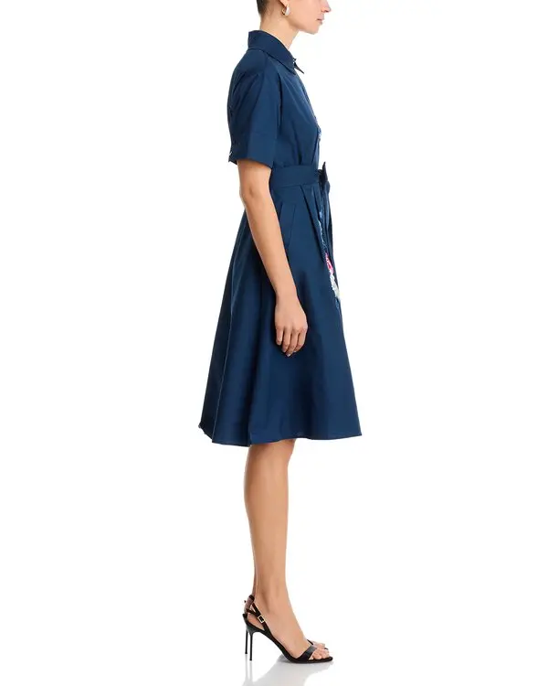 NANCY YANG Floral Embroidered Shirt Dress - Navy