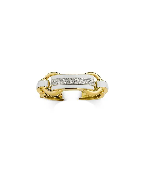 David Webb David Web Platinum & 18k Yellow Manhattan Minimalism Diamond & White Enamel Bridal Cuff Bracelet - Gold