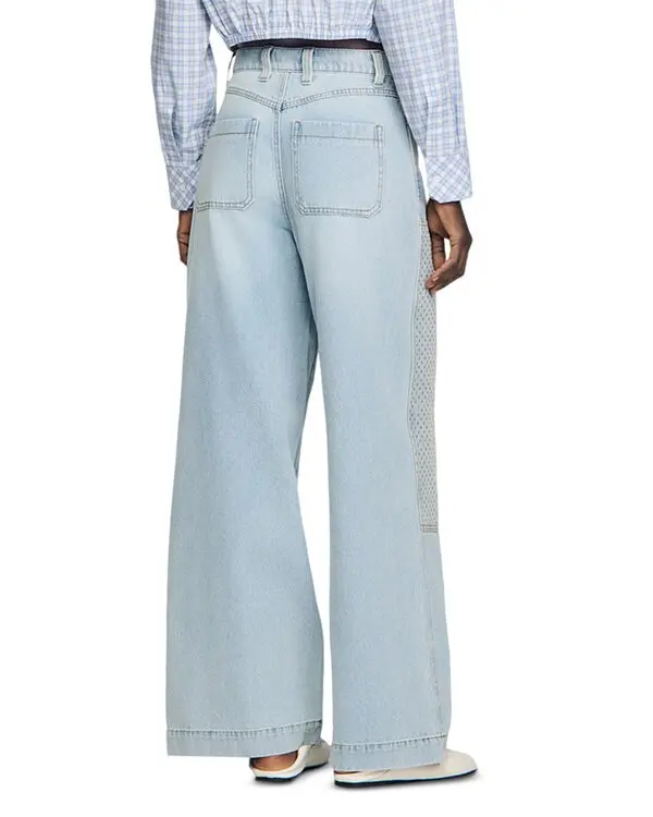 Sandro High-rise Straight Leg Jeans With Crystal Patch - Light Blue Jean