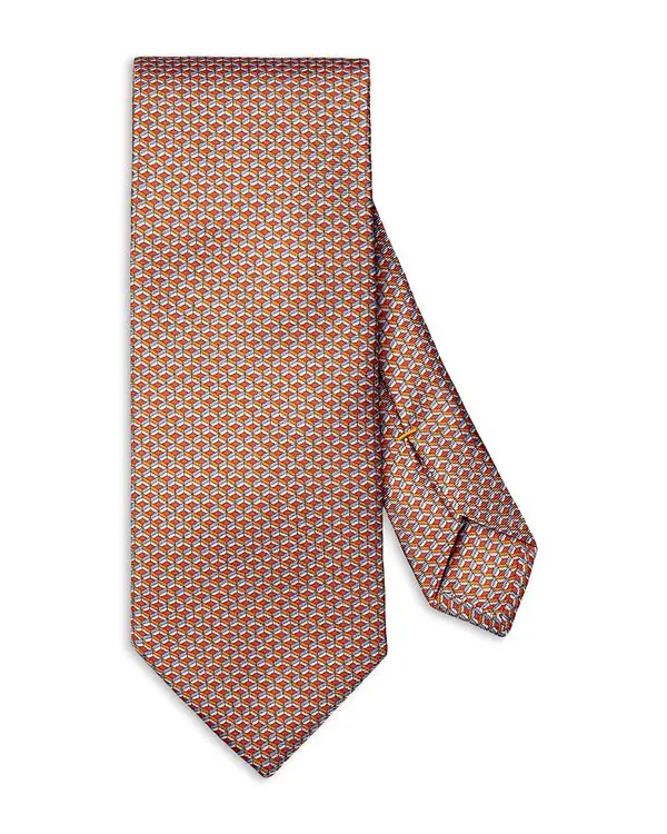 Eton Geometric Print Silk Classic Tie - Medium Orange