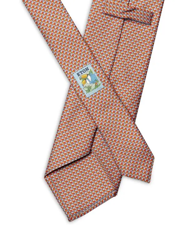Eton Geometric Print Silk Classic Tie - Medium Orange