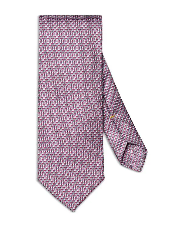 Eton Geometric Print Silk Classic Tie - Medium Pink