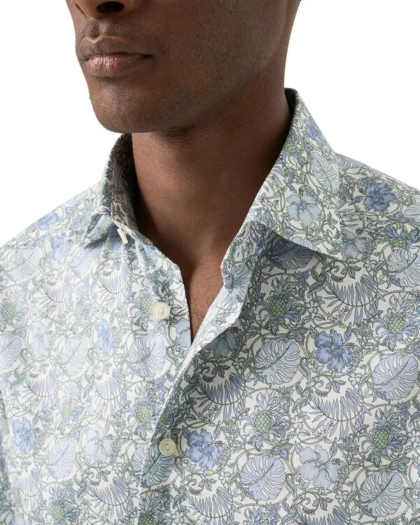 Eton Slim Fit Floral Twill Dress Shirt - Medium Green