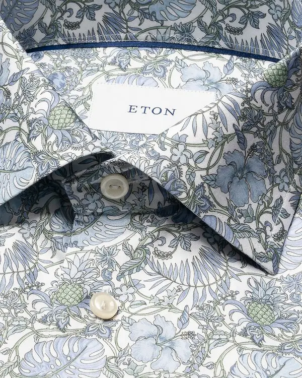 Eton Slim Fit Floral Twill Dress Shirt - Medium Green
