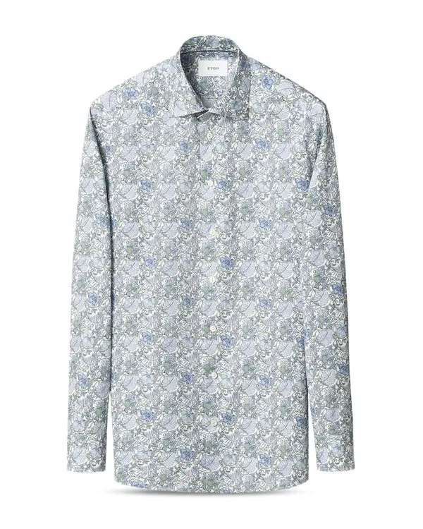 Eton Slim Fit Floral Twill Dress Shirt - Medium Green