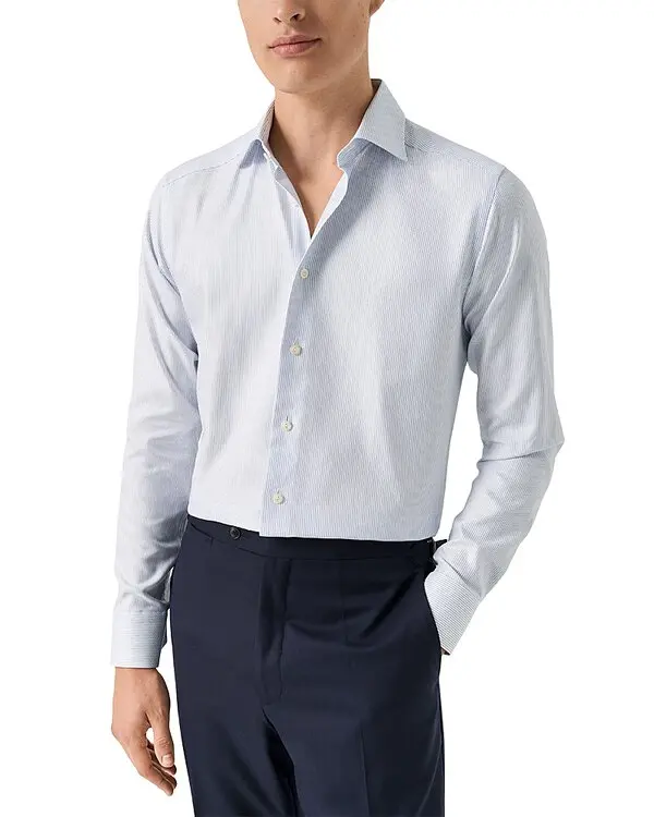 Eton Textured Twill Dress Shirt - Light Blue