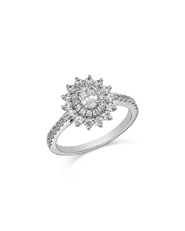 Bloomingdale'S Diamond Oval & Round Starburst Halo Engagement Ring In 14k 1.0 Tcw - White Gold