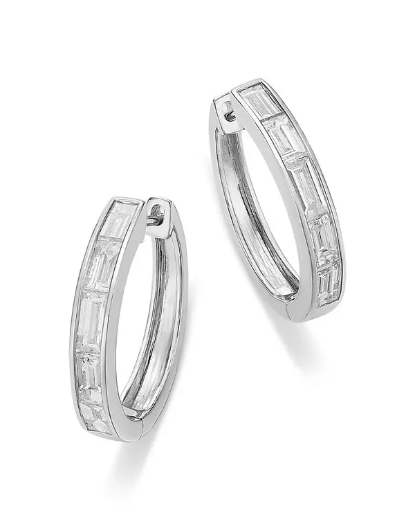 Bloomingdale'S Diamond Baguette Huggie Hoop Earrings In 14k 2.0 Tcw - White Gold