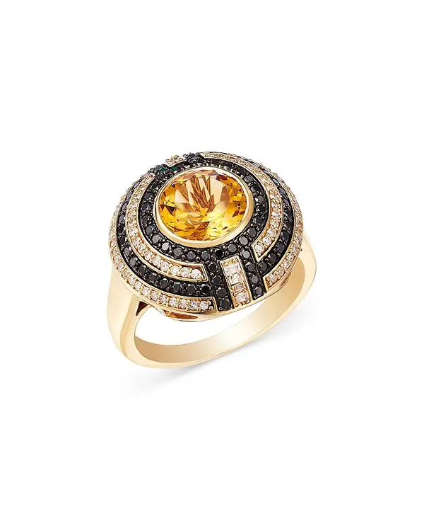 Bloomingdale'S Citrine, Black & White Diamond Circle Ring In 14k Yellow - Gold