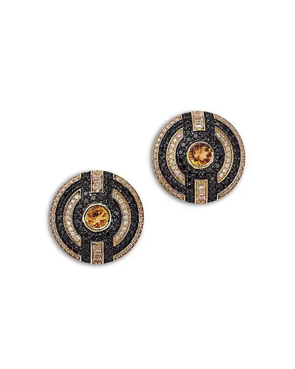 Bloomingdale'S Citrine, Black & White Diamond Circle Stud Earrings In 14k Yellow - Gold