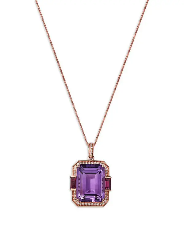Bloomingdale'S Amethyst, Rhodolite, & Diamond Pendant Necklace In 14k 18 - Rose Gold