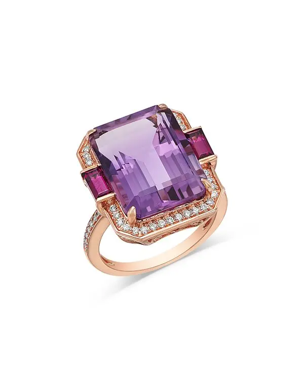 Bloomingdale'S Amethyst, Rhodolite, & Diamond Ring In 14k - Rose Gold